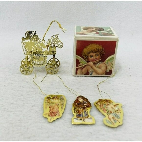 Holiday | Vintage 1982 Cherub Gift Box Cube 2 Christmas Ornament Angel ...